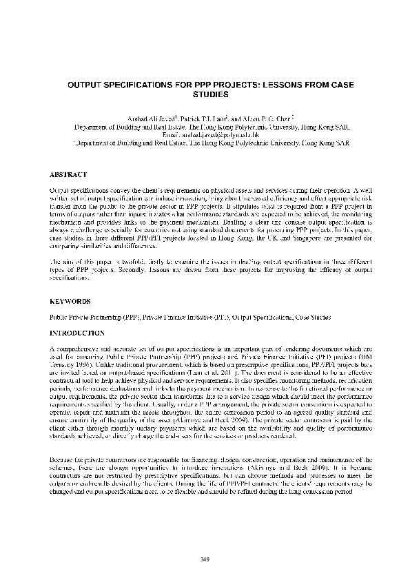 (PDF) Output Specifications for PPP Projects: Lessons from Case Studies