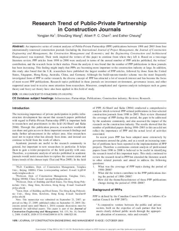 (PDF) Research Trend of Public-Private Partnership in Construction Journals