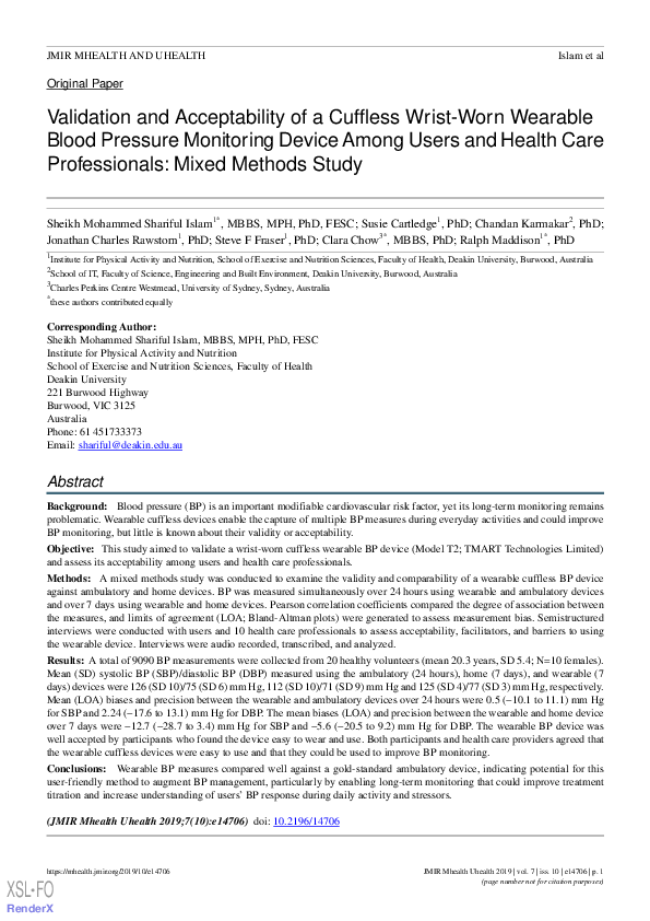 (PDF) Blood Pressure Measurement Validation Off the Cuff? Comment on "A ...