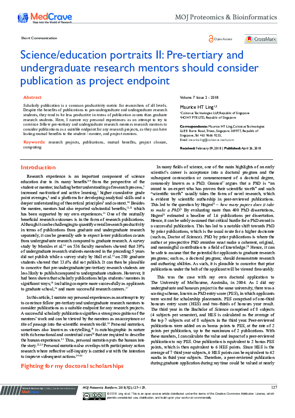 (PDF) Science/education portraits II: Pre-tertiary and undergraduate ...