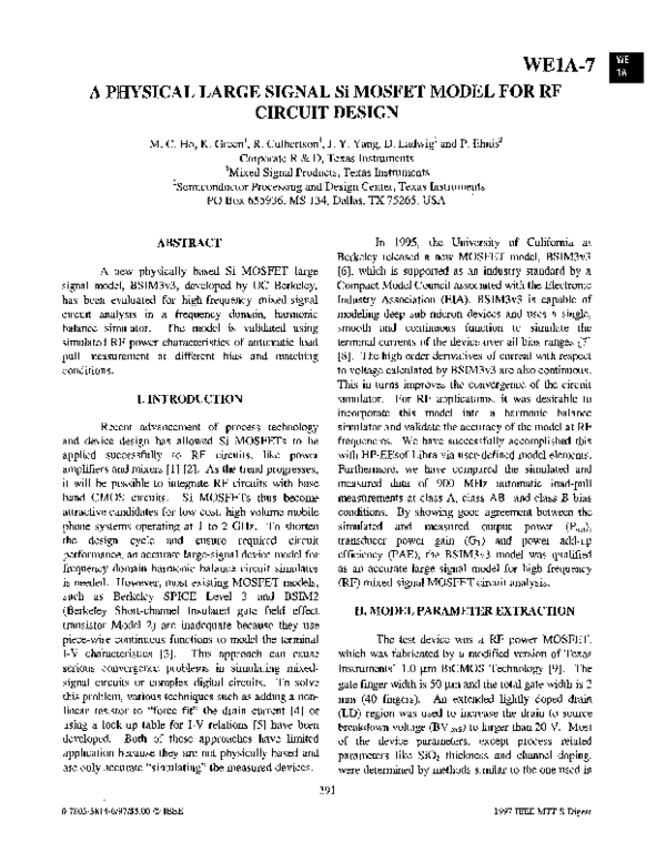 (PDF) A physical large signal Si MOSFET model for RF circuit design