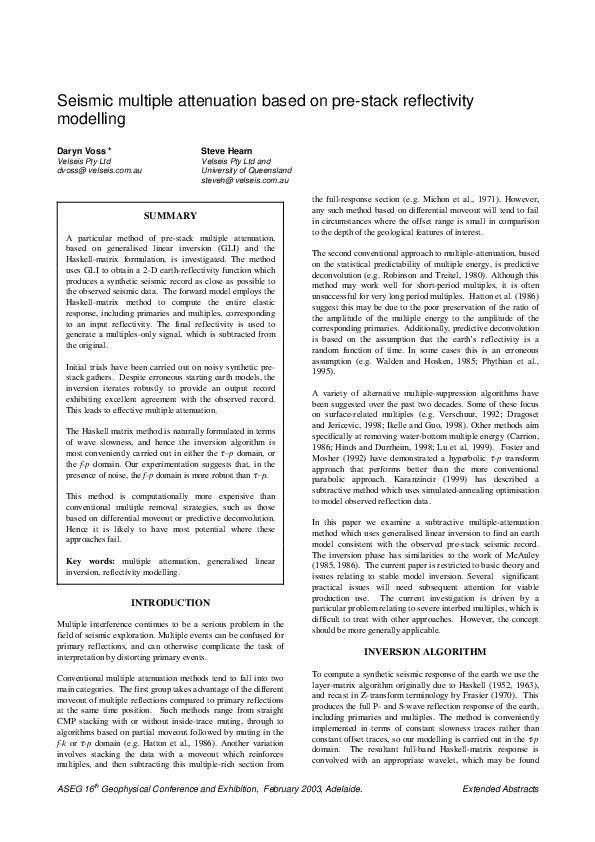 (PDF) Seismic multiple attenuation based on pre-stack reflectivity ...