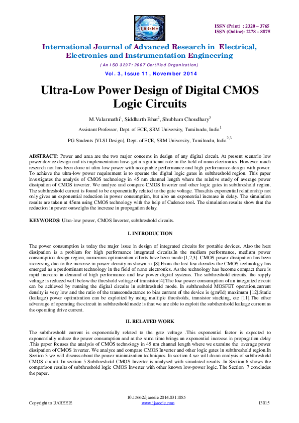 Pdf Ultra Low Power Digital Cmos Circuits