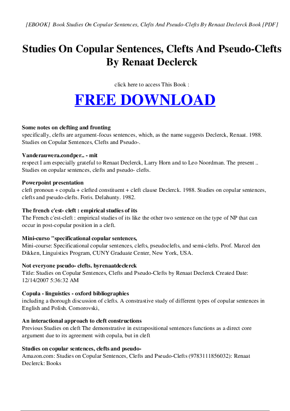 (PDF) Studies on Copular Sentences, Clefts and Pseudo-Clefts