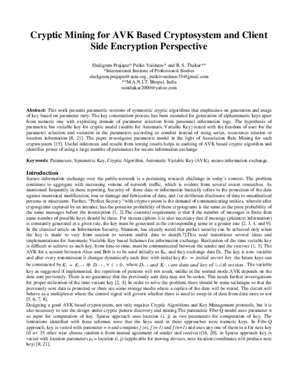 (PDF) Cryptic Mining for AVK Based Cryptosystem and Client Side ...