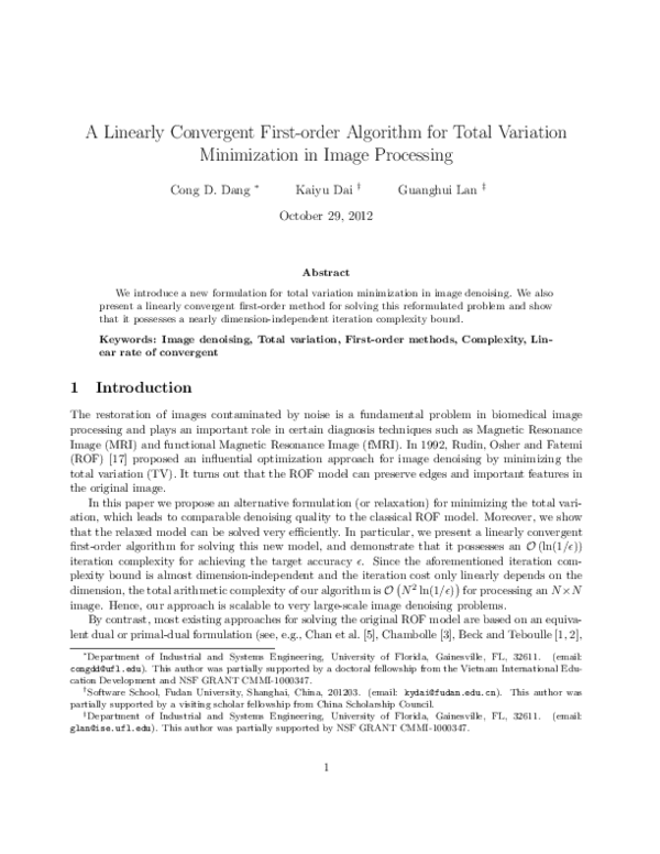 (PDF) A linearly convergent first-order algorithm for total variation ...