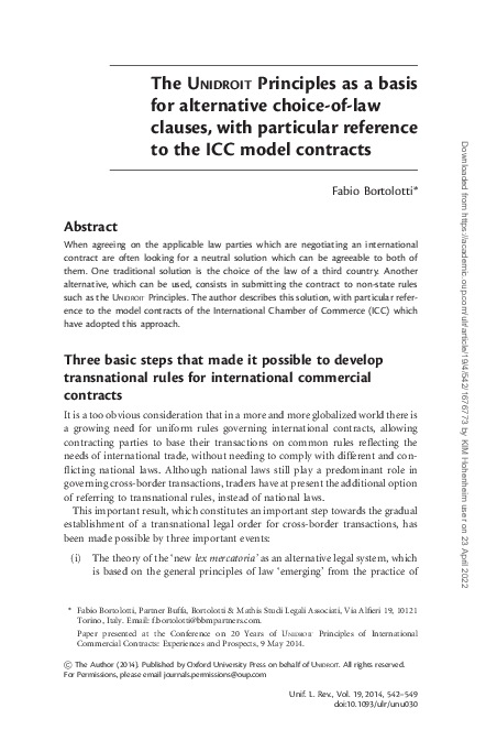 (PDF) The UNIDROIT Principles as a basis for alternative choice-of-law ...