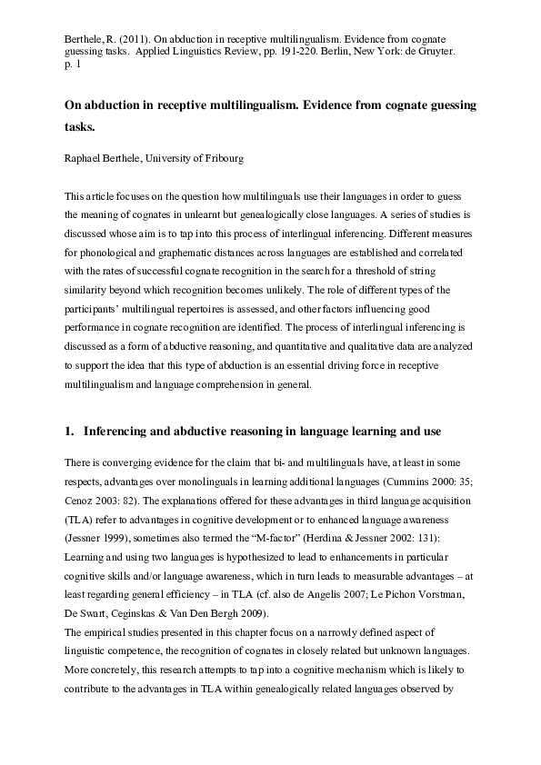 (PDF) On abduction in receptive multilingualism. Evidence from cognate ...
