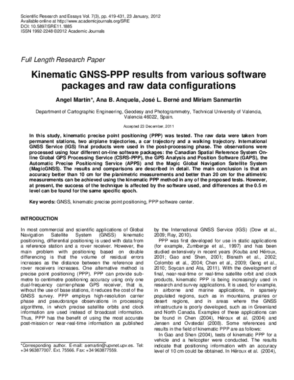 (PDF) Kinematic GNSS-PPP results from various software packages and raw ...