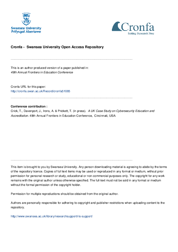 (PDF) A UK Case Study on Cybersecurity Education and Accreditation
