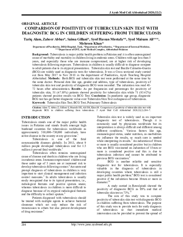 (PDF) Comparison Of Positivity Of Tuberculin Skin Test With Diagnostic ...