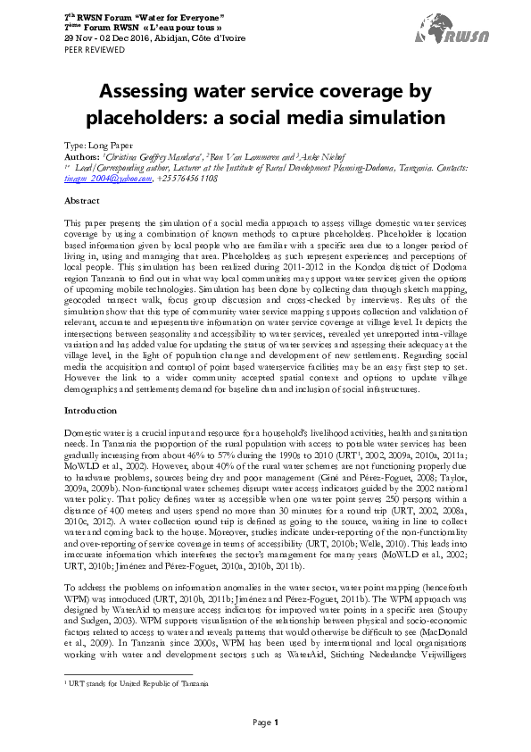 (PDF) Assessing water service coverage by placeholders: a social media ...