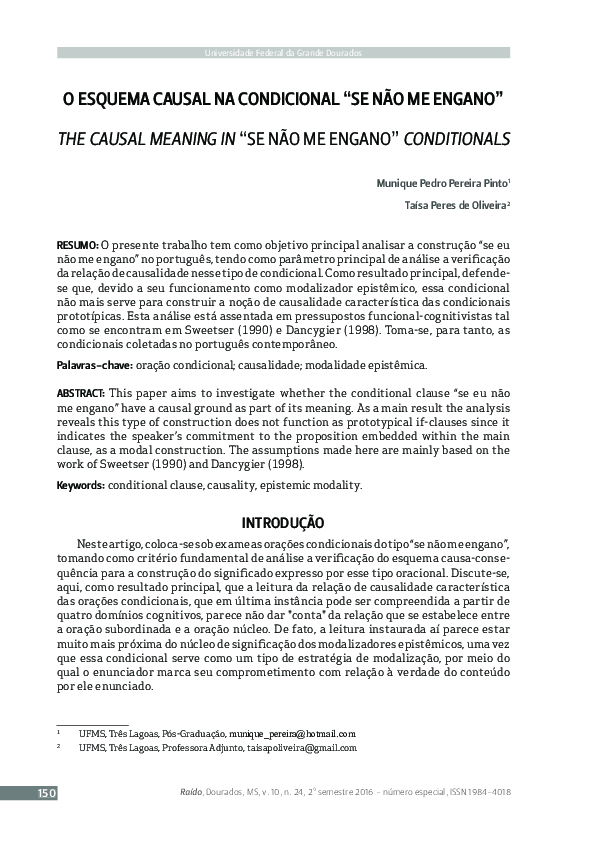 (PDF) O esquema causal na condicional “se não me engano”
