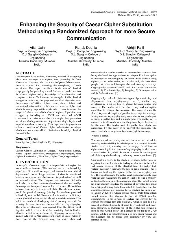 (PDF) 6 Enhancing the Security of Caesar Cipher Substitution Method ...