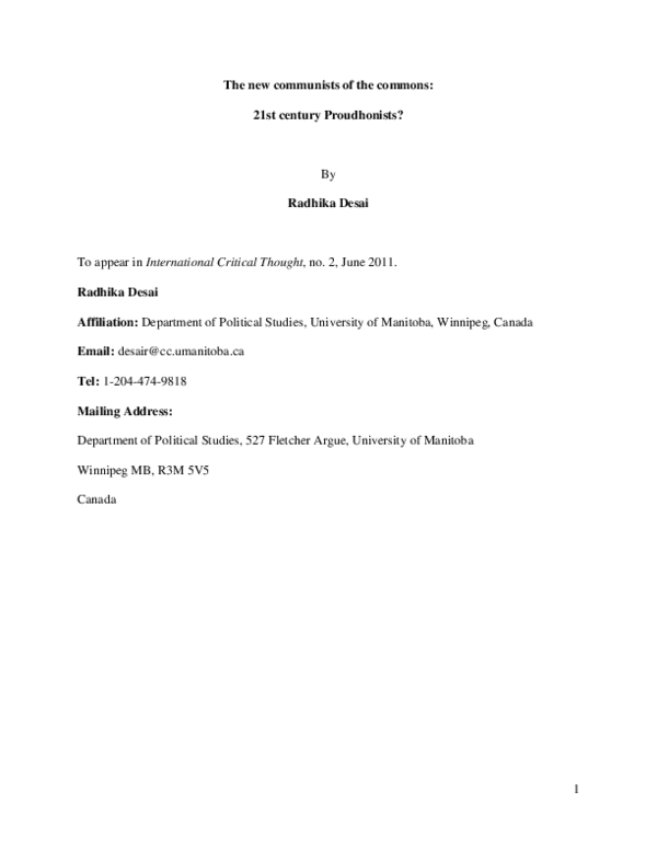 (PDF) The New Communists of the Commons: 21st Century Proudhonists (2011)