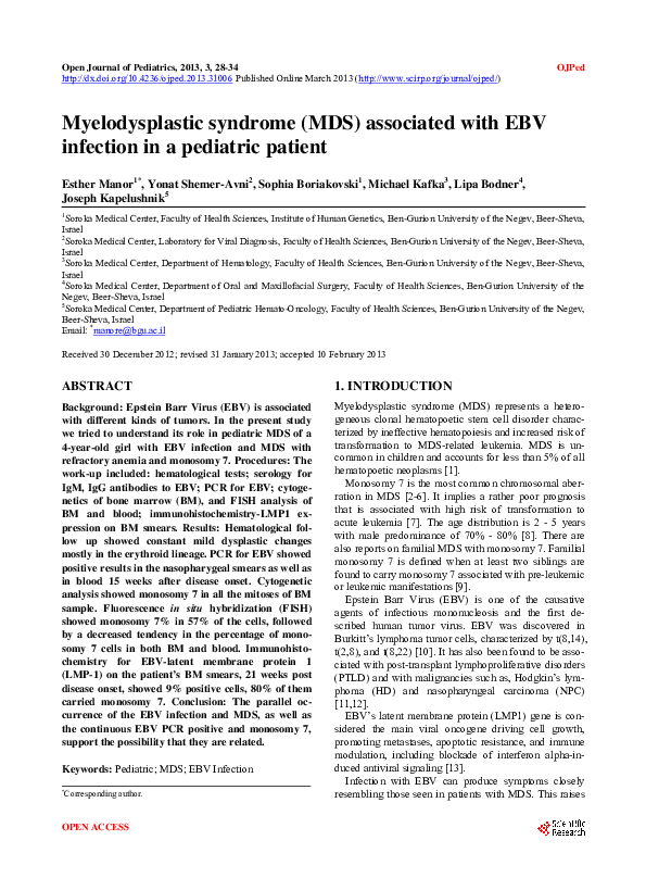 (PDF) Myelodysplastic syndrome (MDS) associated with EBV infection in a ...