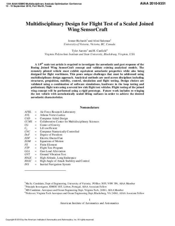 (PDF) Design for Flight Test of a Scaled Joined Wing SensorCraft ...