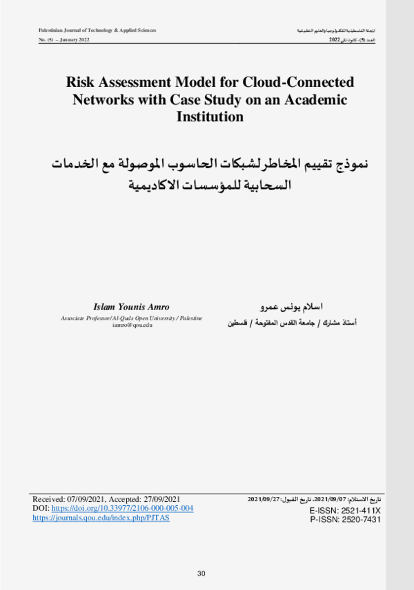 (PDF) Risk Assessment Model For Cloud-Connected Networks With Case ...