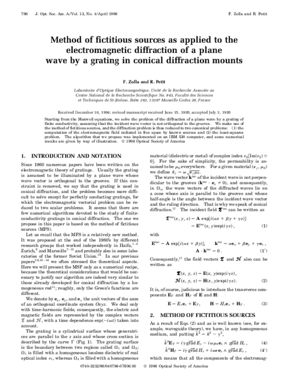 (PDF) Method of fictitious sources as applied to the electromagnetic diffraction of a plane wave ...