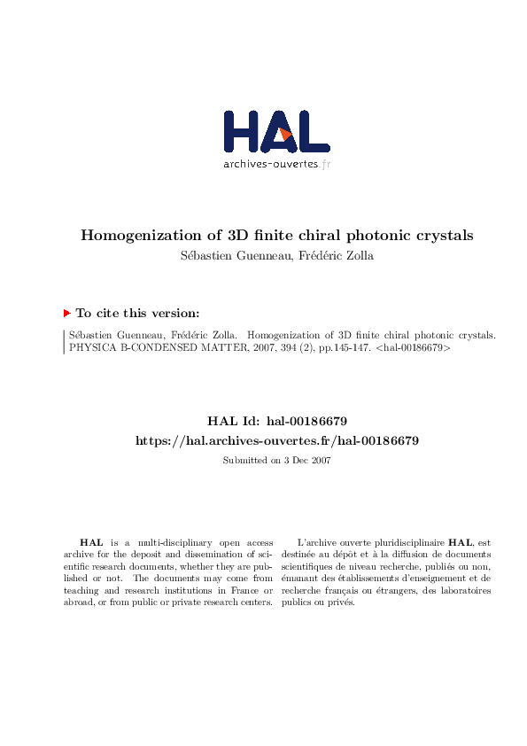 (PDF) Homogenization of 3D finite chiral photonic crystals