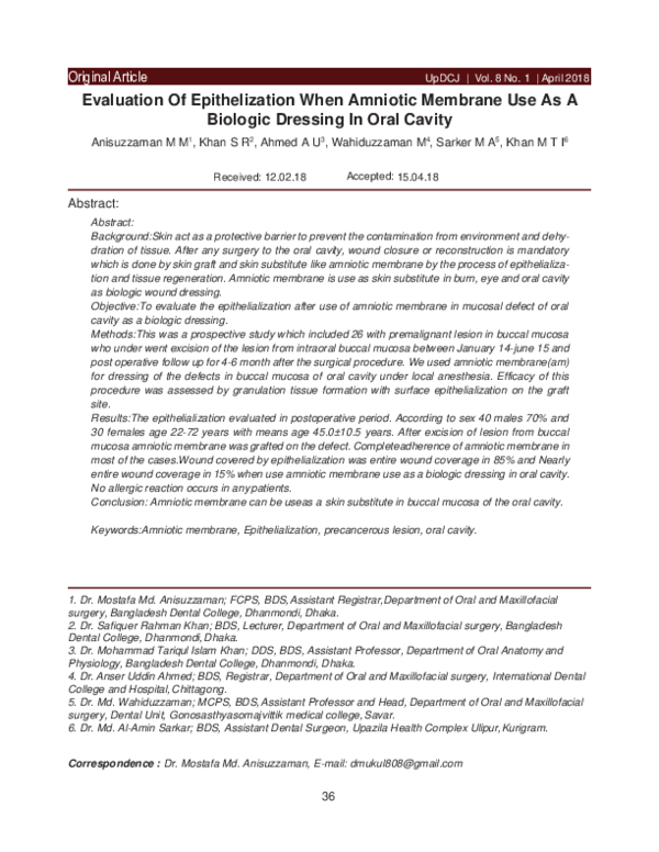 (PDF) Evaluation Of Epithelization When Amniotic Membrane Use As A ...