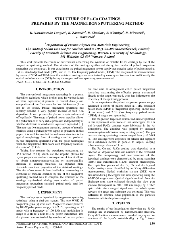 (PDF) Structure of Fe-Cu coatings prepared by the magnetron sputtering ...