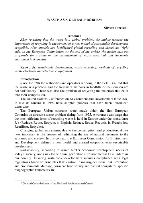 (PDF) Waste as a global problem