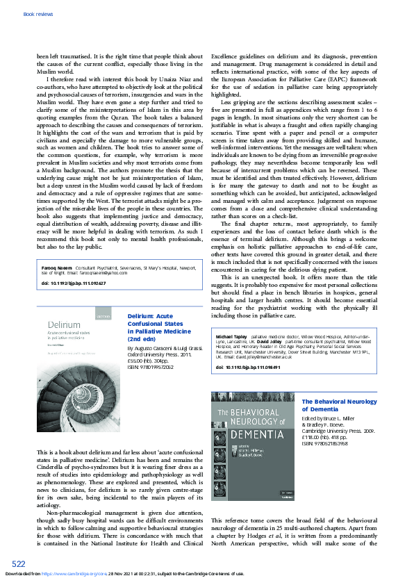 (PDF) Delirium: Acute Confusional States in Palliative Medicine (2nd edn)