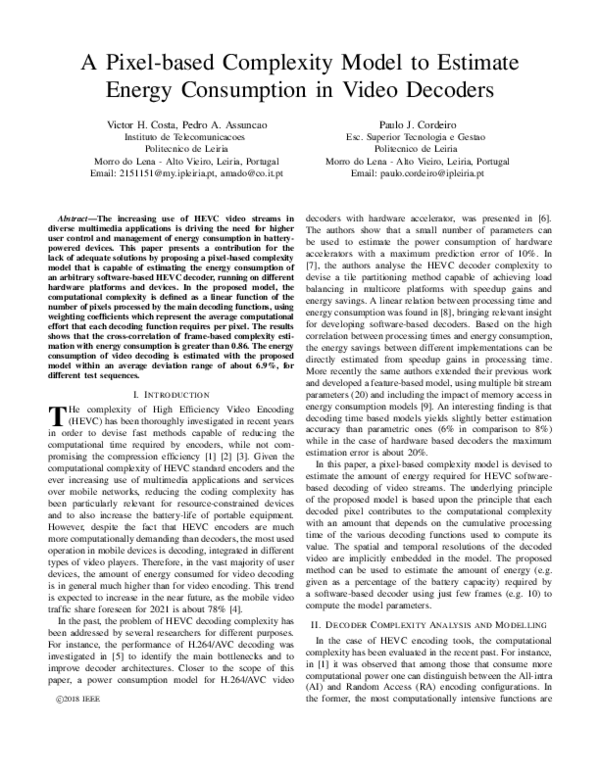 Pdf A Pixel Based Complexity Model To Estimate Energy Consumption In