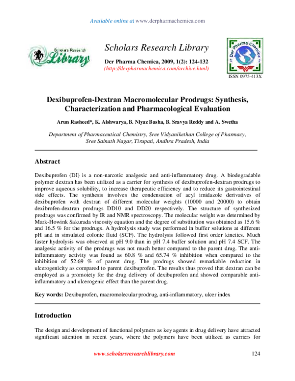 (PDF) Dexibuprofen-Dextran Macromolecular Prodrugs: Synthesis ...