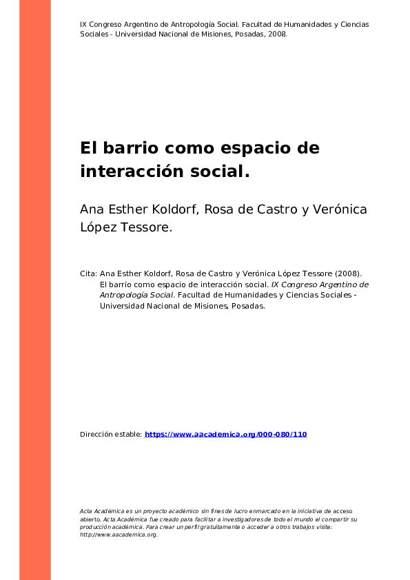 (PDF) El barrio como espacio de interacción social