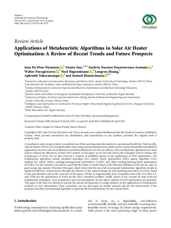 (PDF) Applications of Metaheuristic Algorithms in Solar Air Heater Optimization: A Review of ...