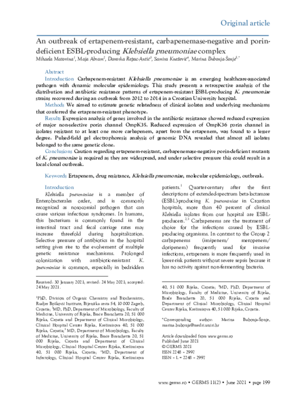 (PDF) An outbreak of ertapenem-resistant, carbapenemase-negative and ...