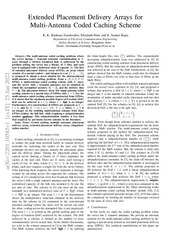 Pdf Extended Placement Delivery Arrays For Multi Antenna Coded Caching Scheme