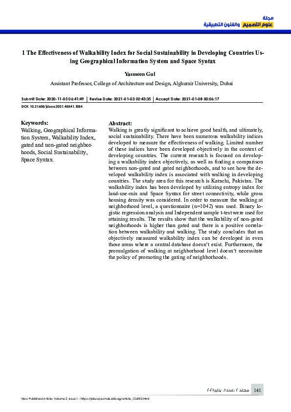(PDF) The Effectiveness of Walkability Index for Social Sustainability ...