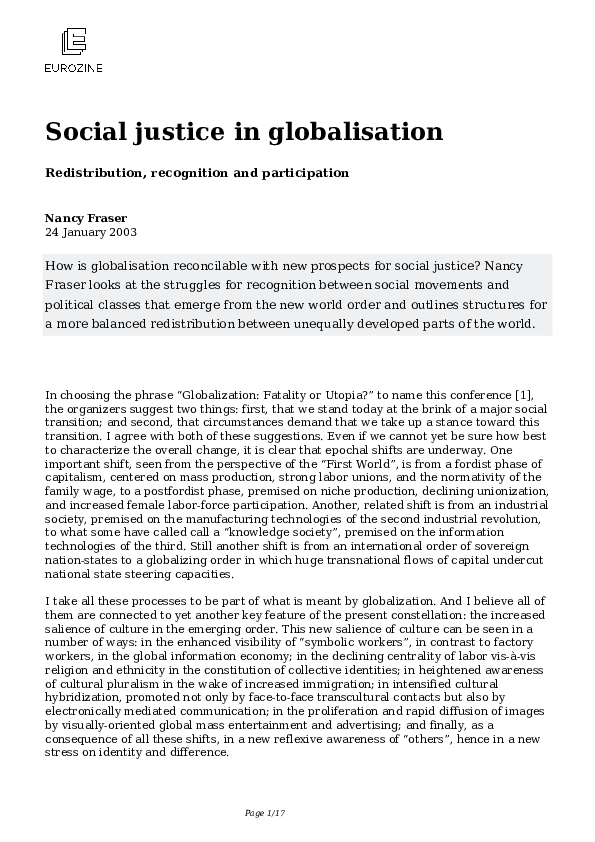 (PDF) Social justice in globalisation