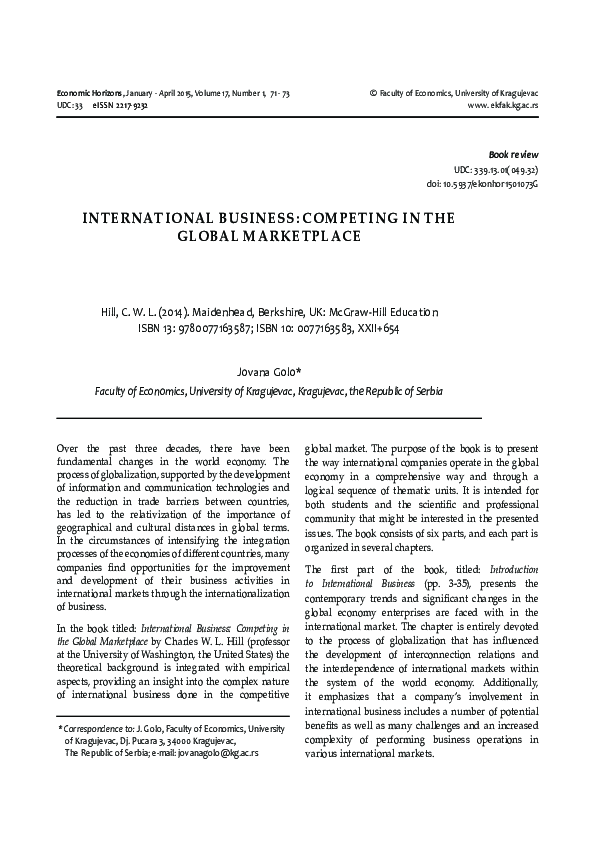 (PDF) International Business: Competing in the Global Market Place