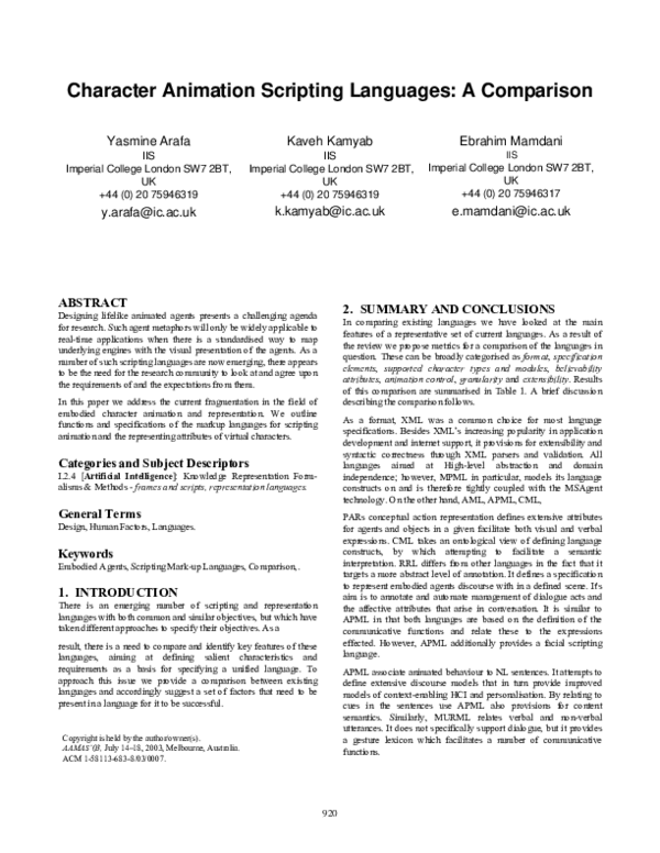 Pdf Character Animation Scripting Languages
