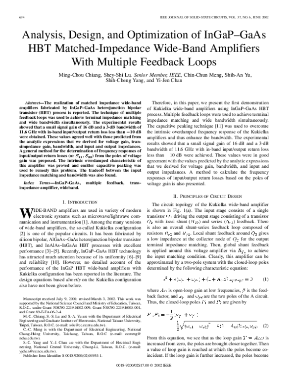 (PDF) Analysis, design, and optimization of InGaP-GaAs HBT matched-impedance wide-band ...