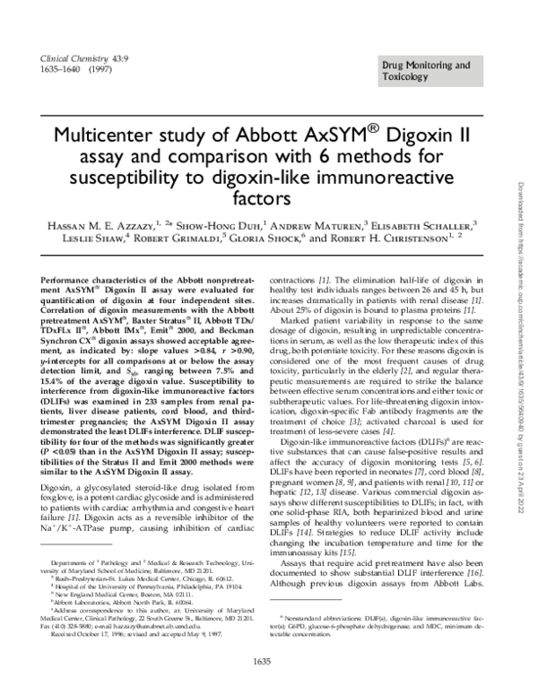 (PDF) Multicenter study of Abbott AxSYM® Digoxin II assay and ...