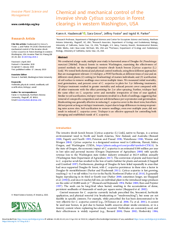 (PDF) Chemical and Mechanical Control of the Invasive Shrub Cytisus ...