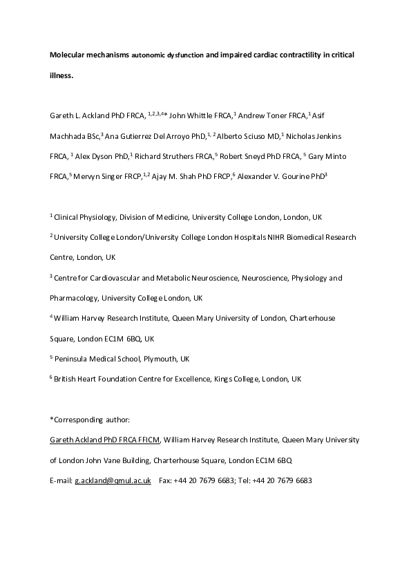 (PDF) Molecular Mechanisms Linking Autonomic Dysfunction and Impaired ...