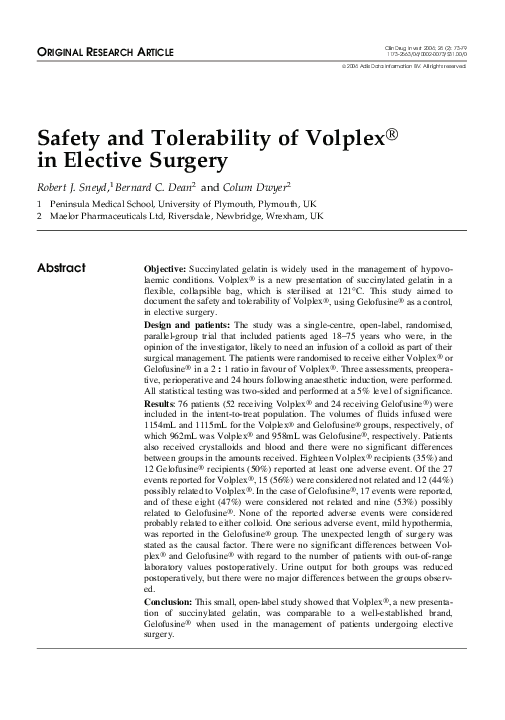 (PDF) Safety and Tolerability of Volplex?? in???Elective Surgery