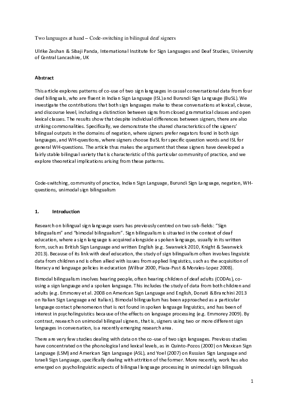 (PDF) Two languages at hand: Code-switching in bilingual deaf signers
