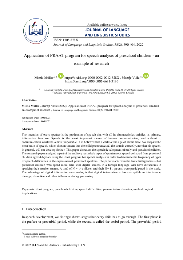 (PDF) Application of PRAAT program for speech analysis of preschool ...