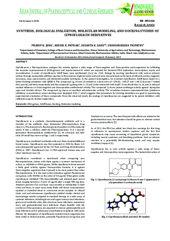 (PDF) Synthesis, Biological Evaluation, Molecular Modeling, and Docking Studies of Ciprofloxacin ...