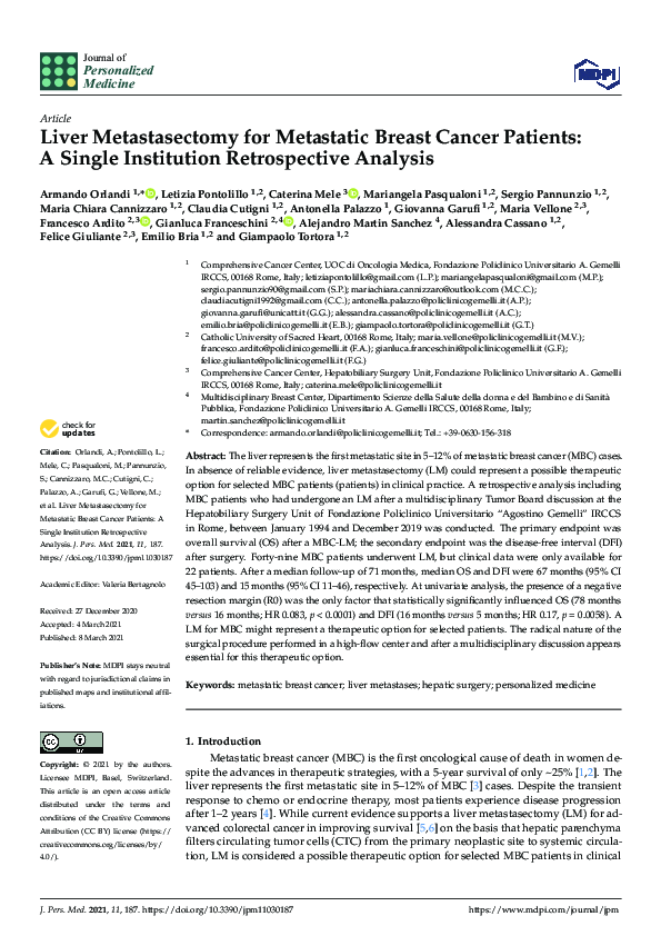 (PDF) Liver Metastasectomy in Breast Cancer: Outcomes