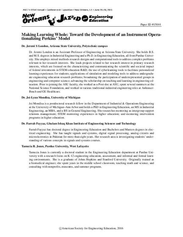 (PDF) Making Learning Whole: Toward the Development of an Instrument ...