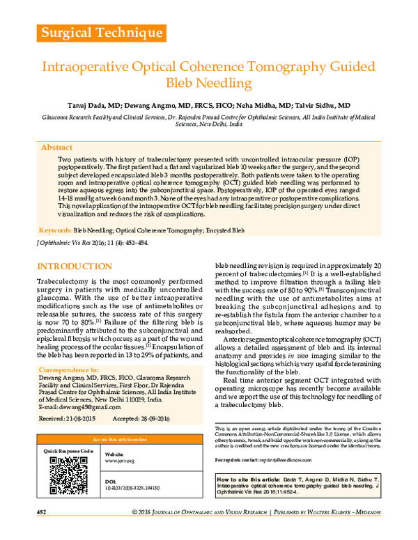 (PDF) Intraoperative optical coherence tomography guided bleb needling