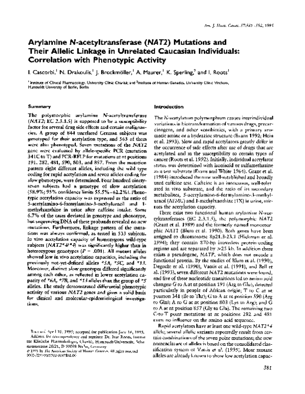 (PDF) Arylamine N-acetyltransferase (NAT2) mutations and their allelic ...